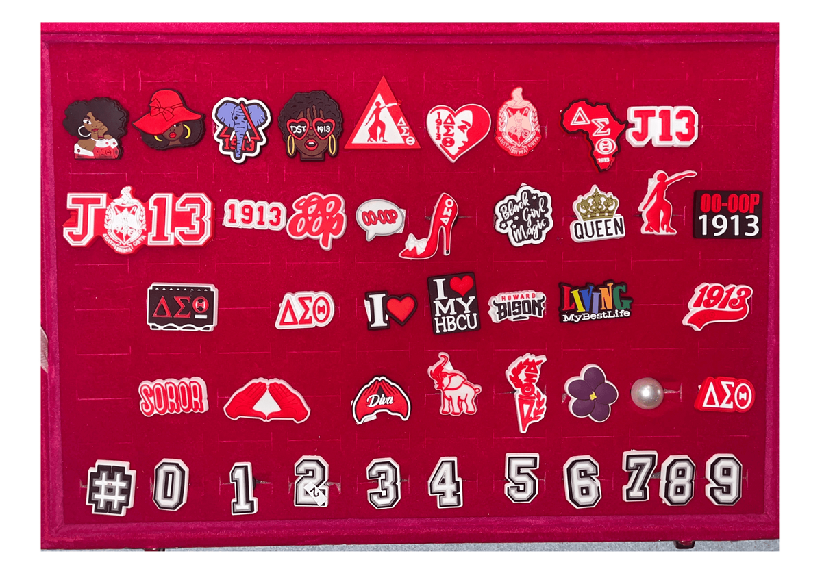 Jibbitz charms and numbers to personalize and to show your Delta pride